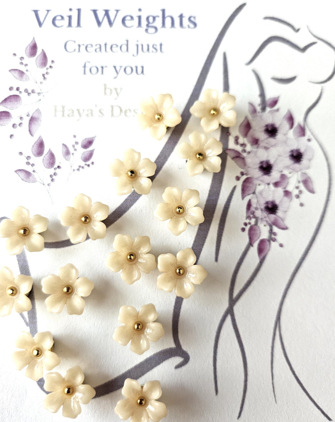 Veil Weights, Ivory Flower With Gold Accent, Bridal, Elegant, Wedding ...