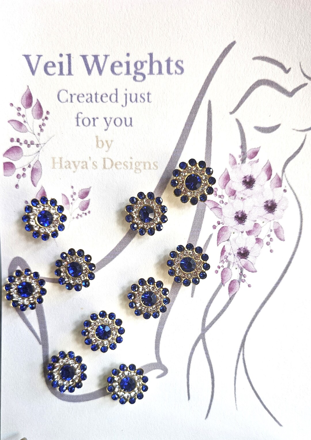 Veil Weights, Sapphire Blue & Crystal Flower Veil Weights, Bridal ...