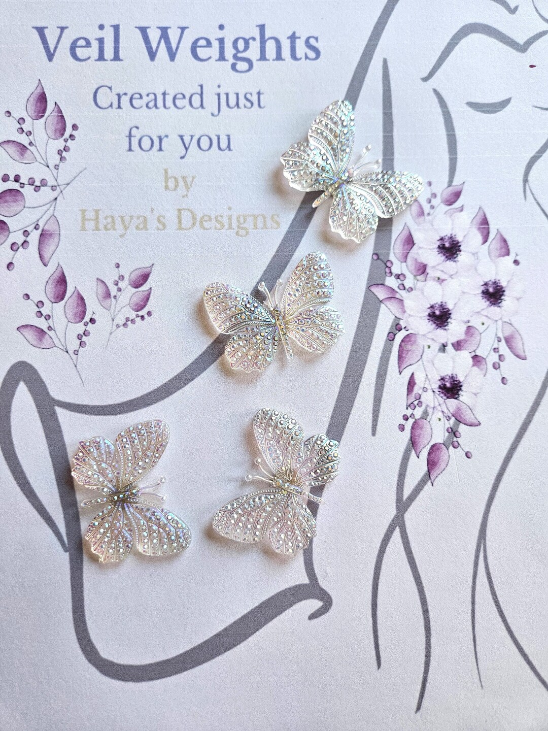 Veil Weights Translucent AB Butterfly Elegant Wedding - Etsy