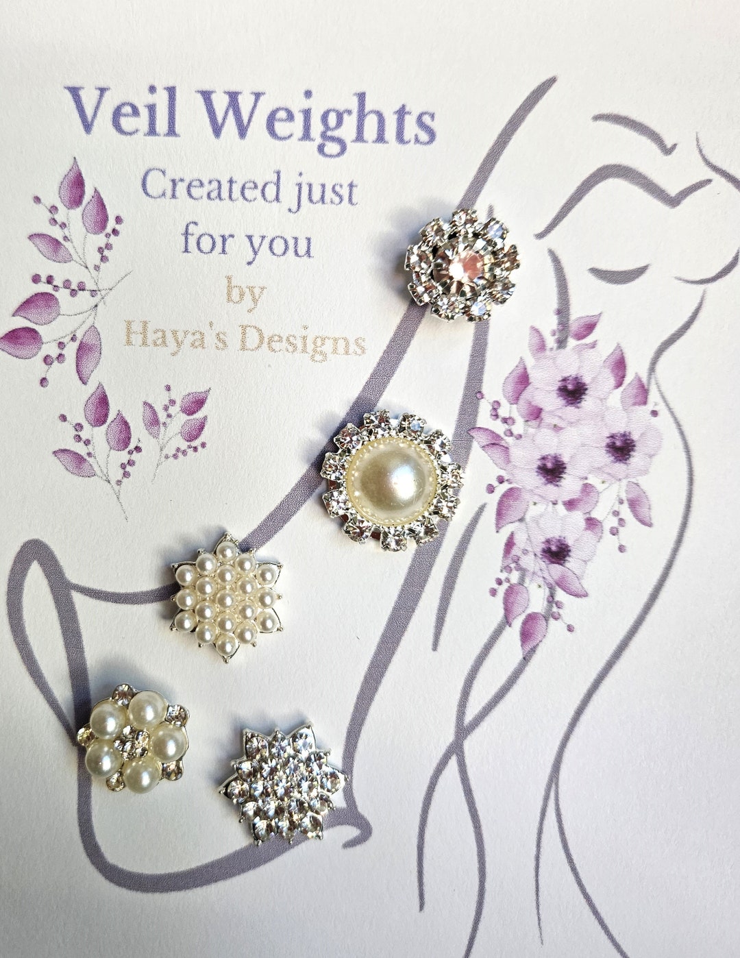 Veil Weights, Assorted Crystal & Pearl Veil Weights, Bridal, Elegant ...