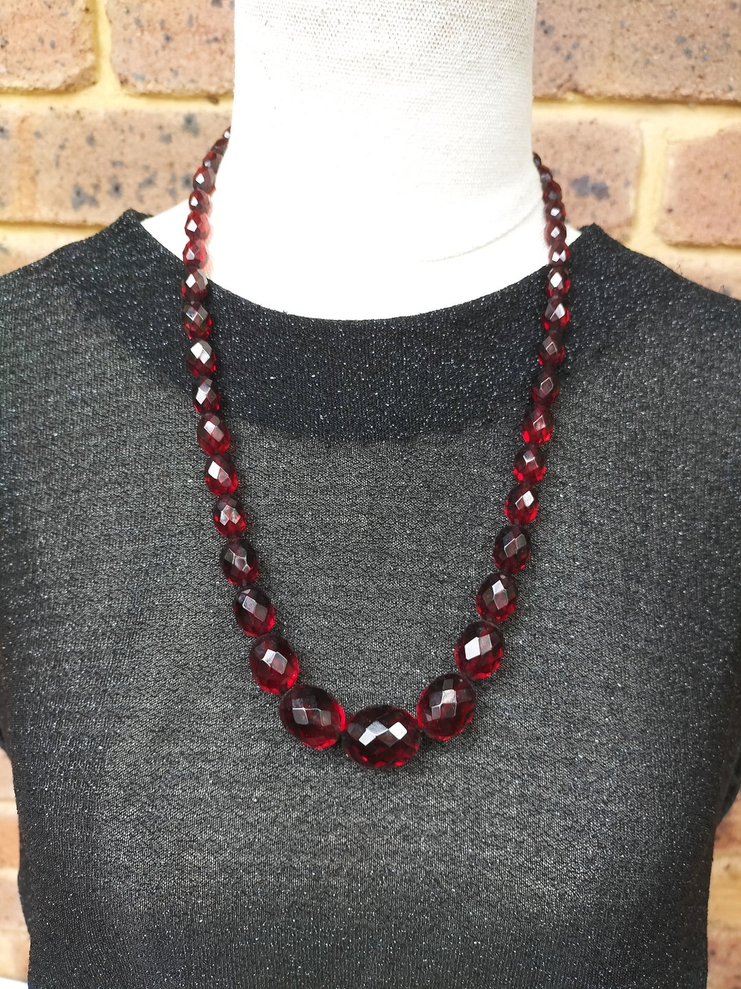 Vintage Art Deco Cherry Red Faceted Bakelite Necklace 40 G - Etsy