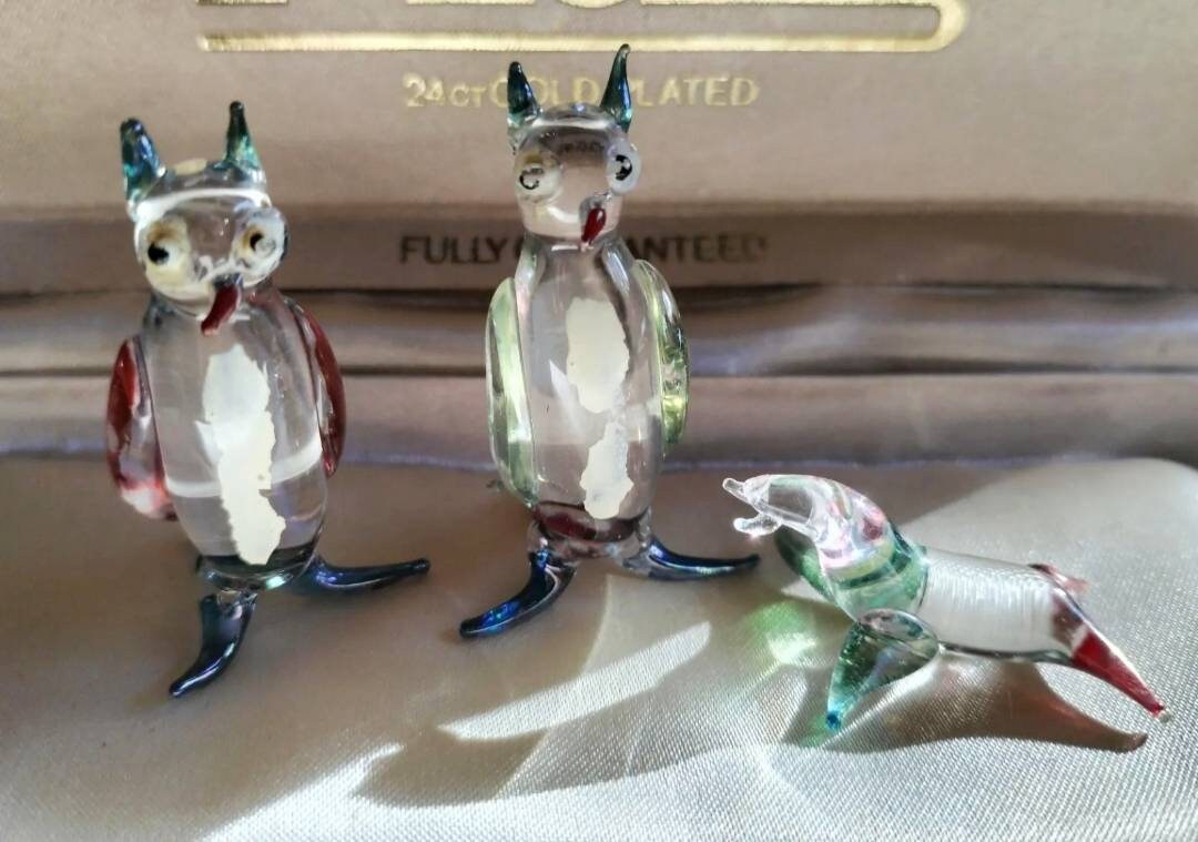 Vintage Murano Glass Miniature Glass Figurine Owl 2 and - Etsy