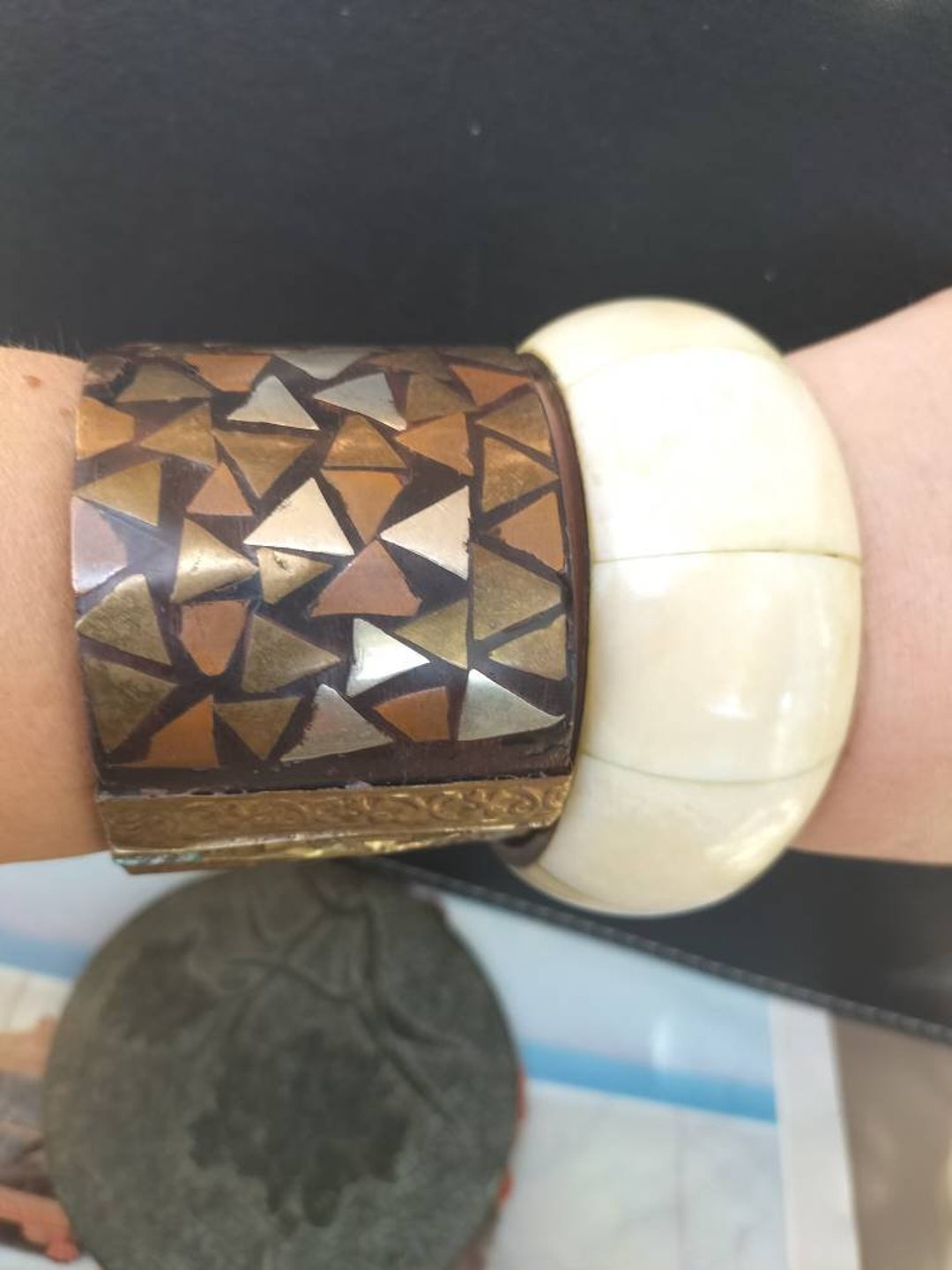 Vintage Carved Cow Bovine Bone Bracelet, Vintage Horn Brass Copper ...