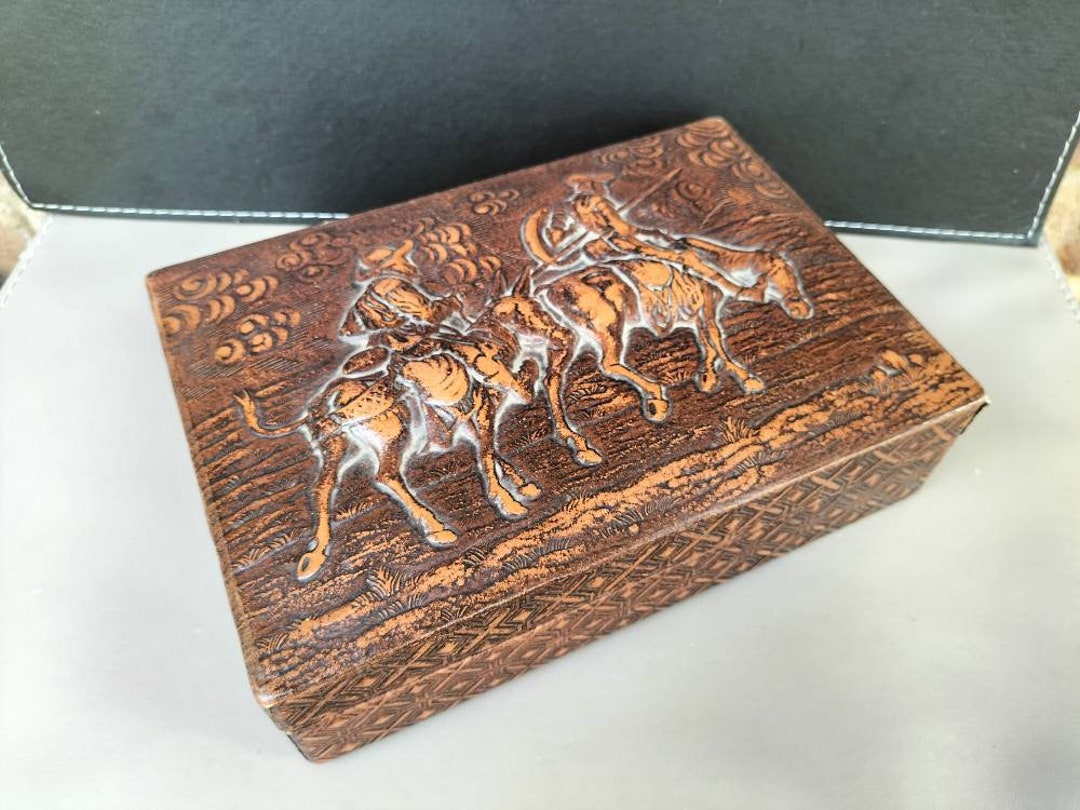 Vintage Hand Tooled Leather & Wood Box Leather Art Box - Etsy Australia