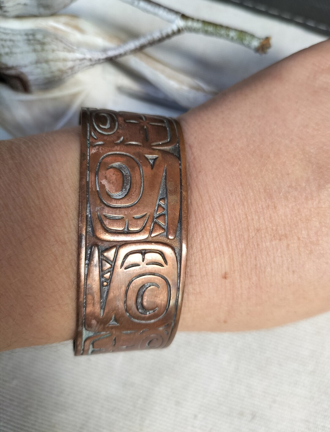 Native American Copper Cuff, Mayan Copper Etched Bracelet Cuff, Aztec ...