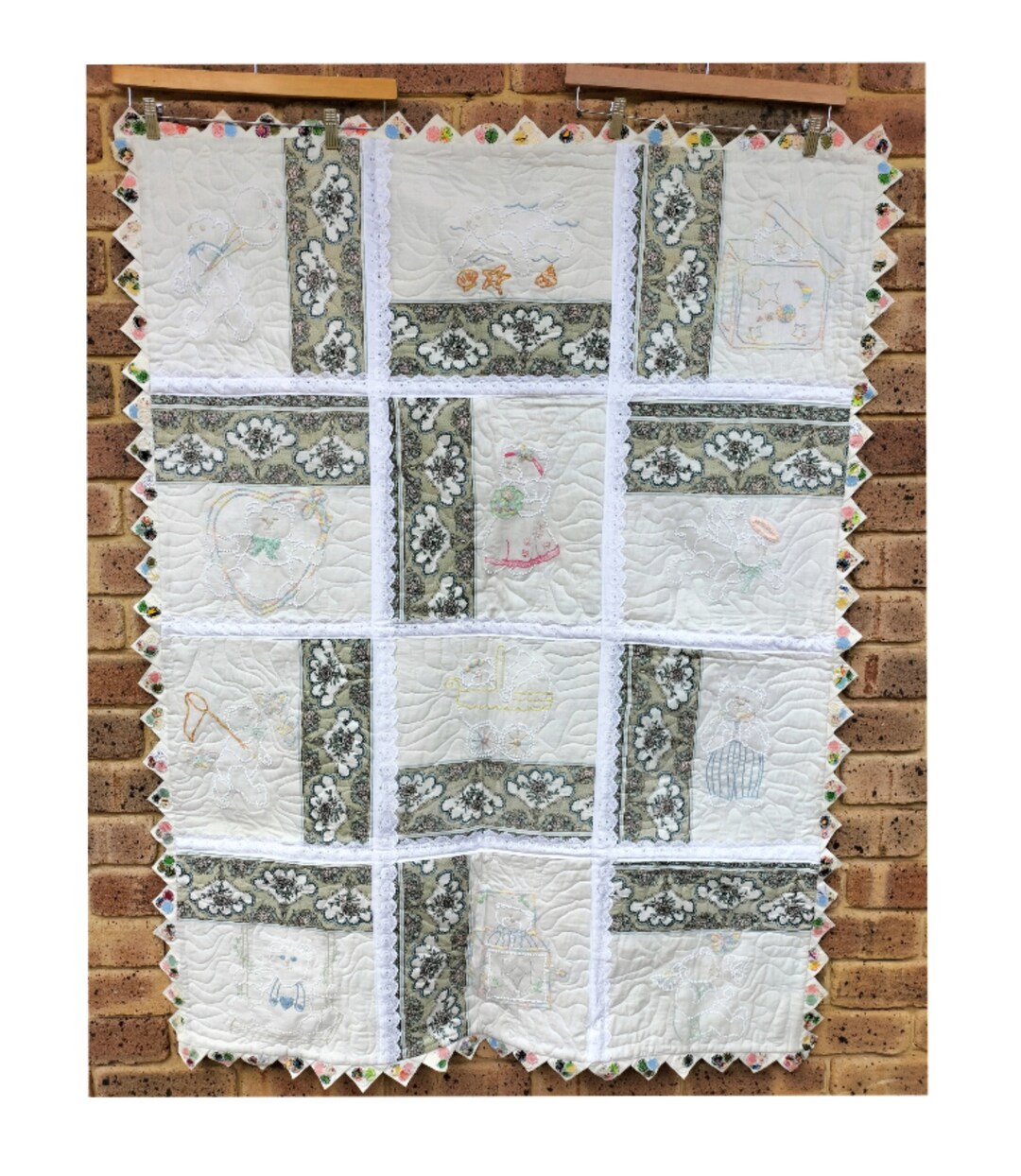 Handmade Patchwork Baby Children's Quilt, Cot Blanket, Embroidered Baby ...