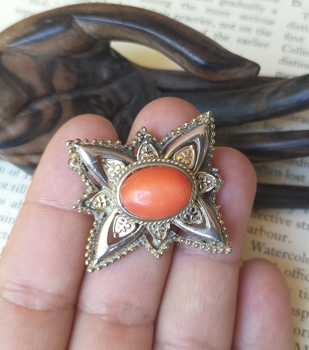 Vintage Elizabeth Reimer Arcansas Brooch Glass Salmon Coral - Etsy