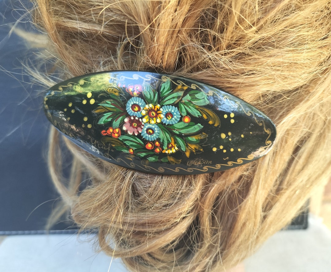 Vintage Russian Hand Painted Hair Barrette Hair Clip Signed - Etsy