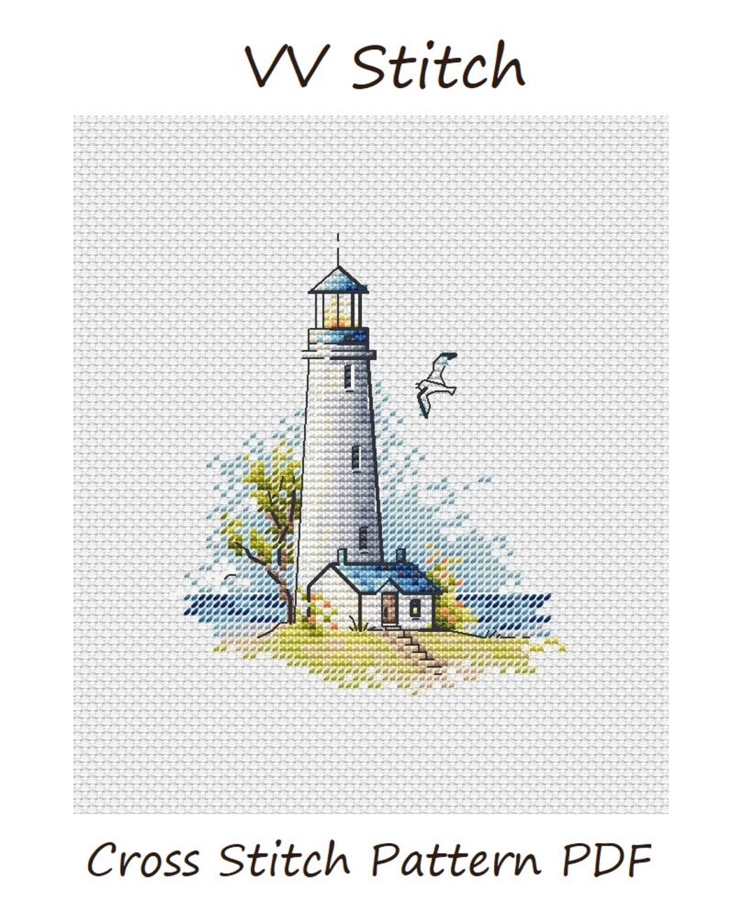 Lighthouse Blue Cross Stitch Pattern Digital PDF Hand Embroidery Design ...