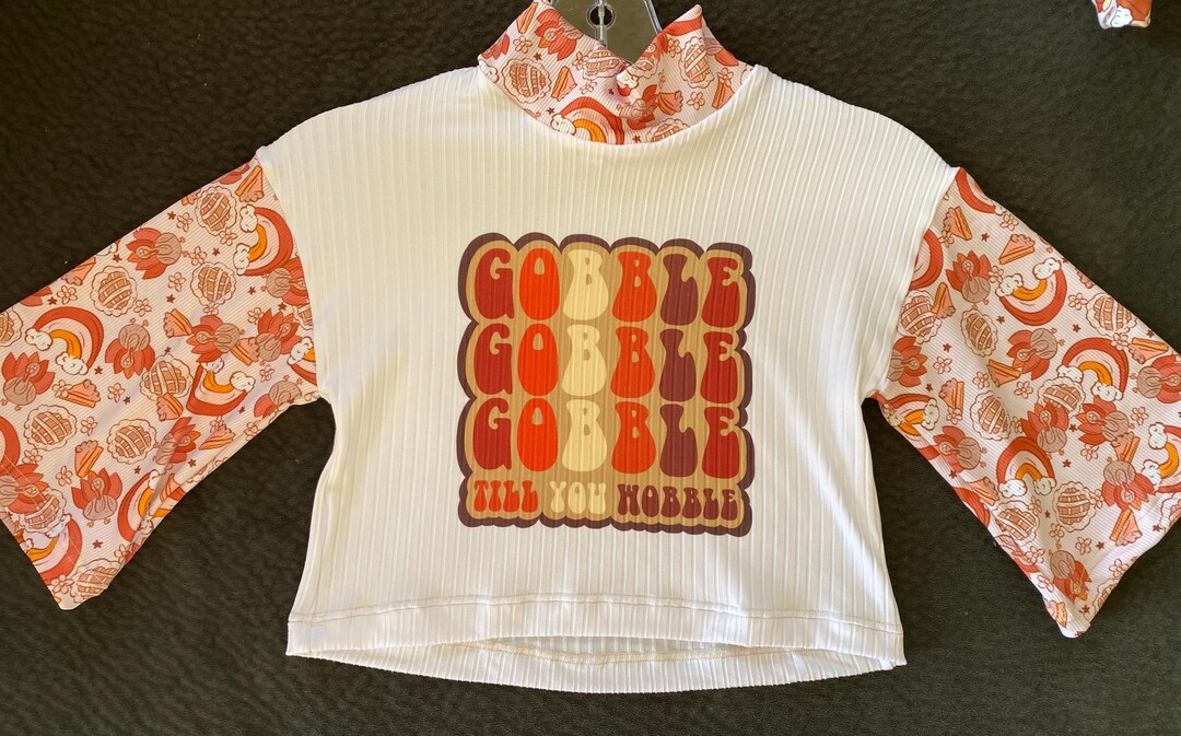 Girls Thanksgiving Top: Gobble Turkey, Long Sleeve Mock Neck - Etsy