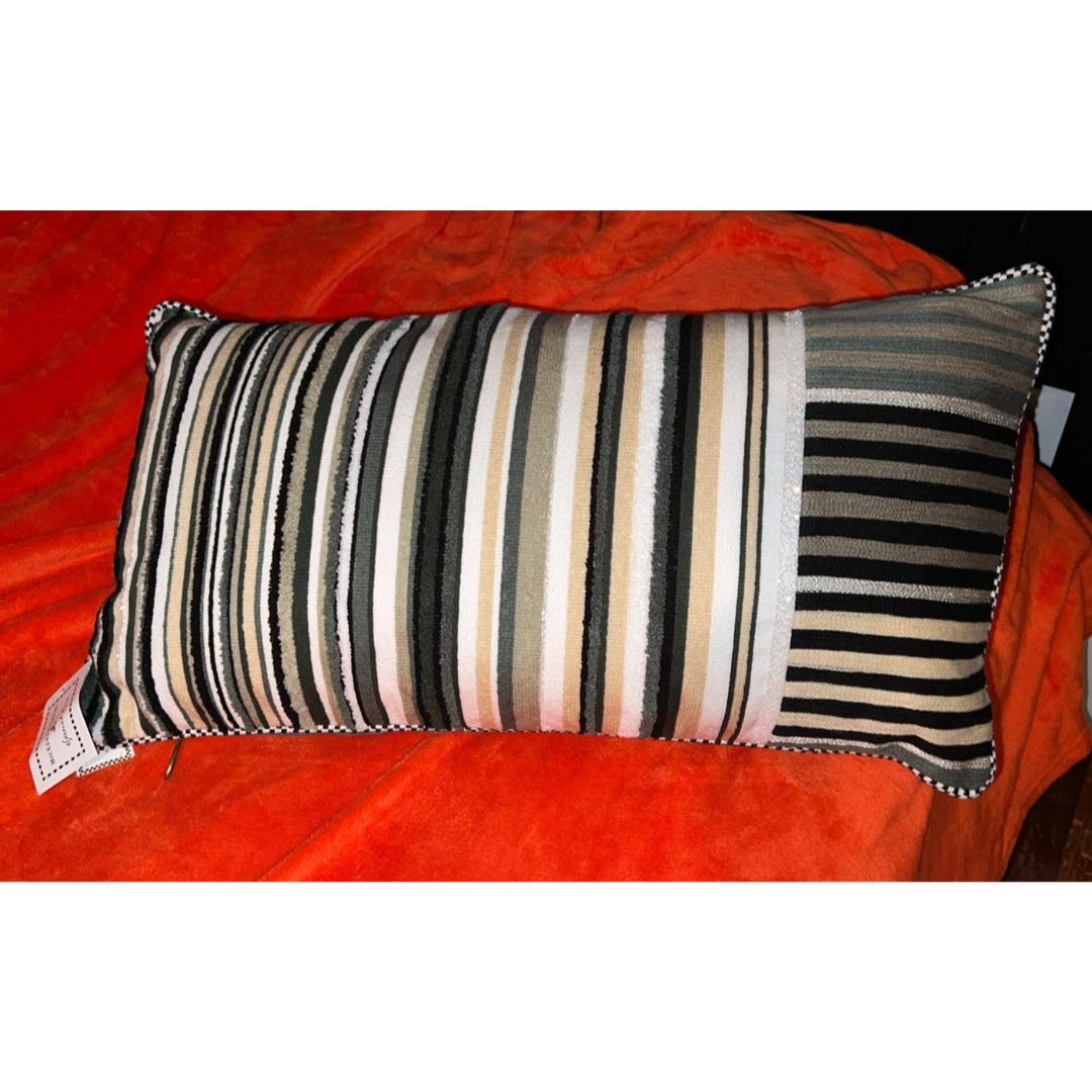 Mackenzie Childs Hemmings Stripe Lumbar Pillow 14" X 26" Long Sequined ...