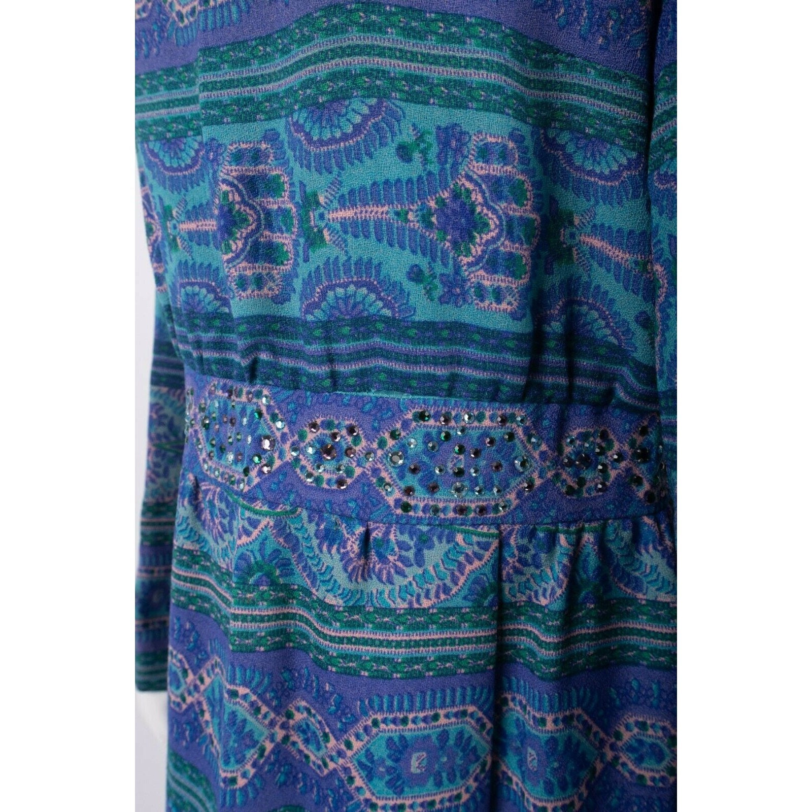 Vintage 80s Womens Church Dress Gathered Waist Printed 3/4 Sleeve ...