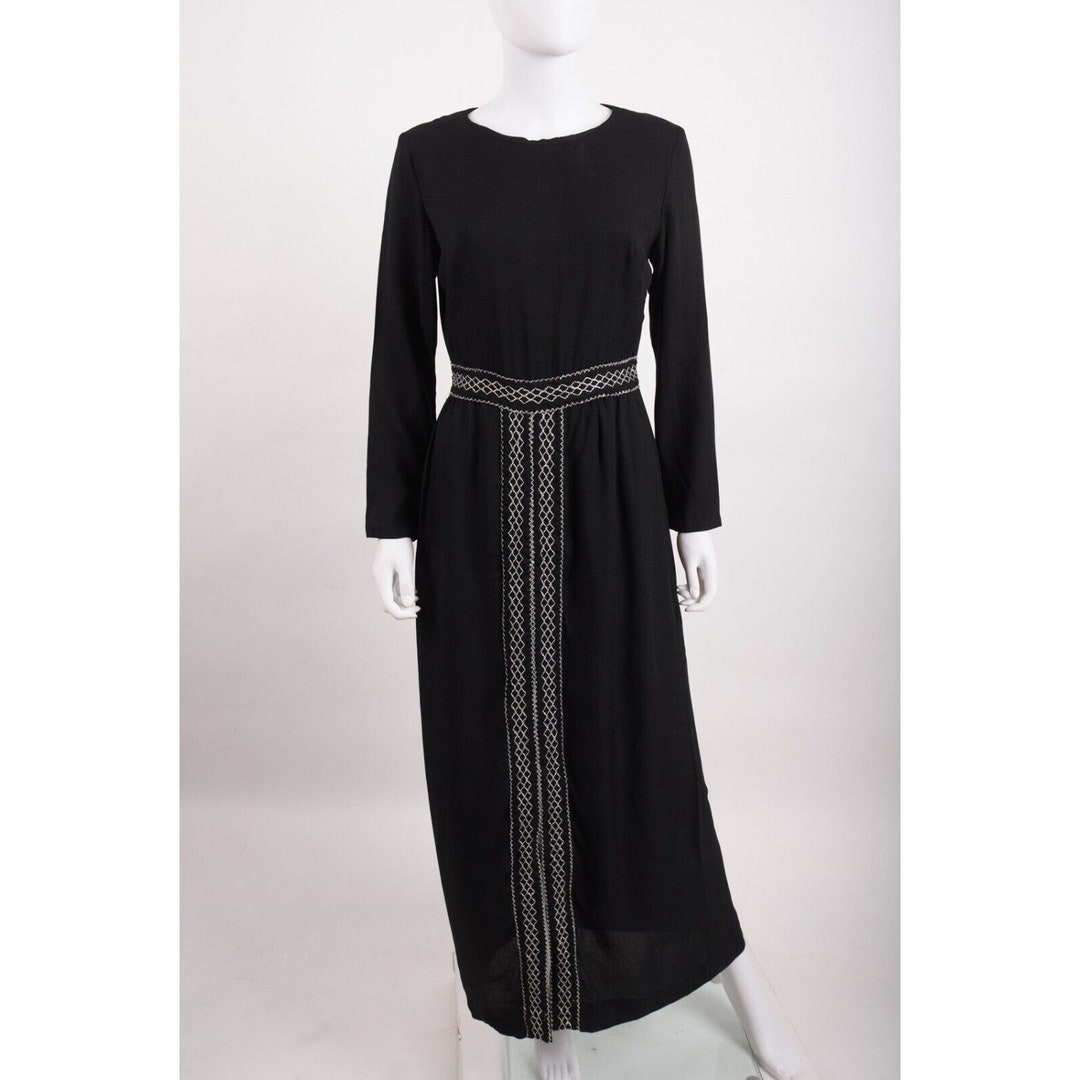 Vintage 70s Montgomery Ward Womens Hostess Gown Dress Black Metallic ...