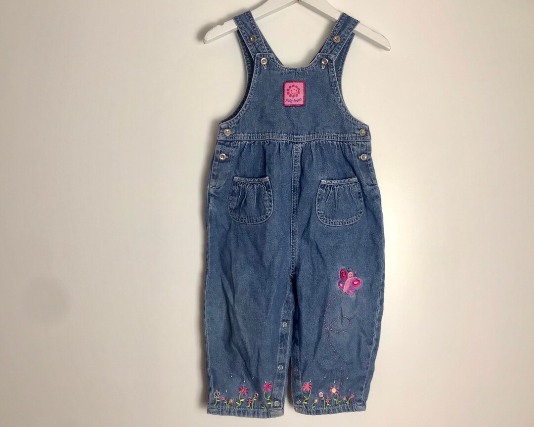Vintage Denim Overalls Baby Girl Retro Floral Dungarees 12-18 - Etsy