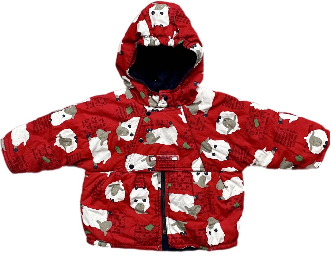 French Vintage Padded Jacket Animals Girl Boy 9-12 Months Retro Red ...