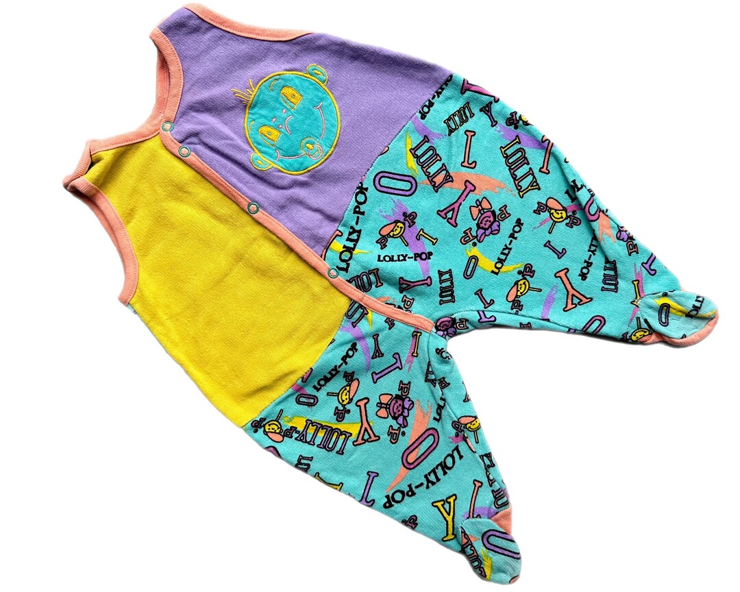 Vintage Pastel Overalls Baby Boy Girl 3-6 Months 0-3 Purple Green Retro ...