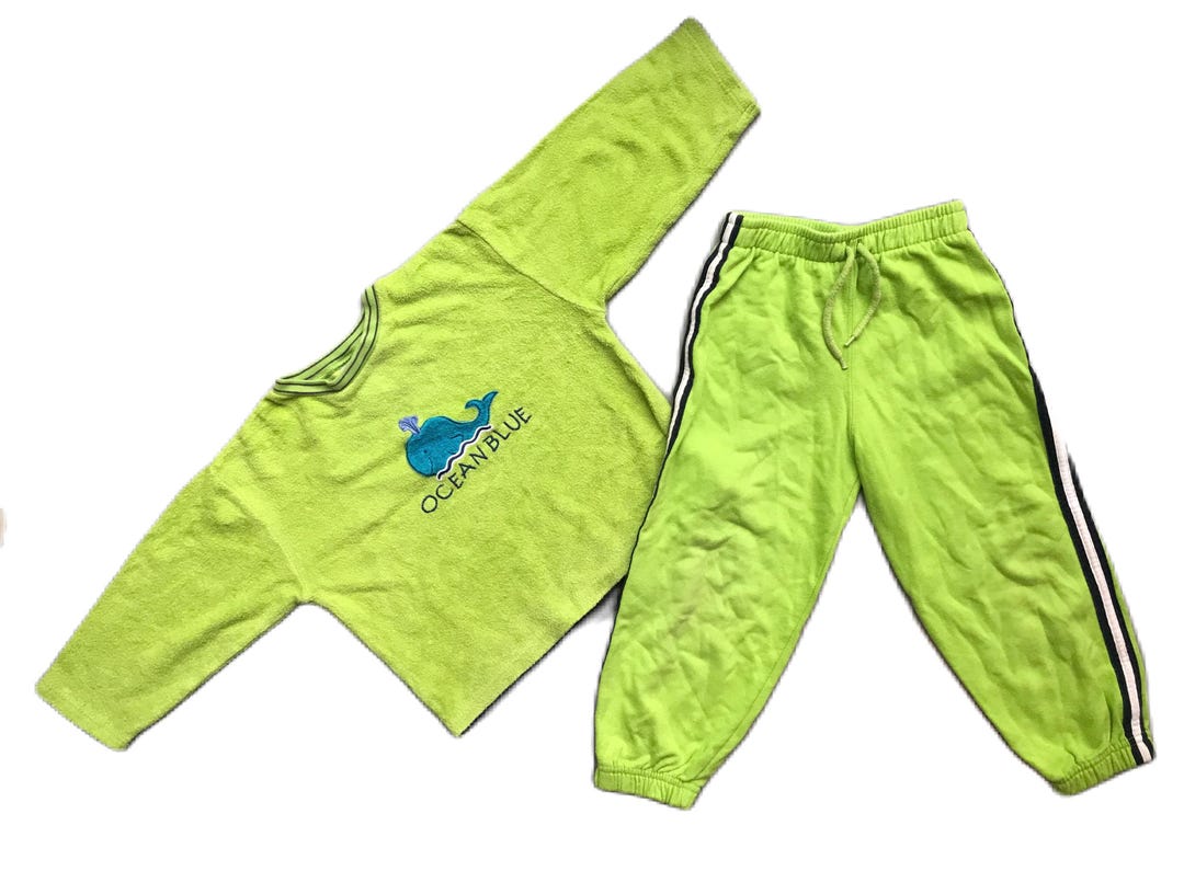 Vintage 3t 3-4 Tracksuit 1990s Boy Girl Green Sweatshirt Outfit Kids ...