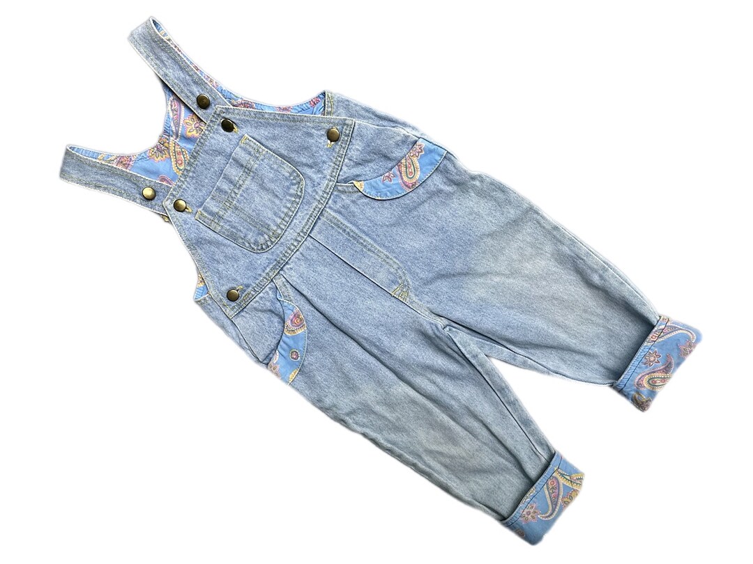 Vintage Girls Denim Overalls Paisley Pink Dungarees 18-24 Months 1990s ...