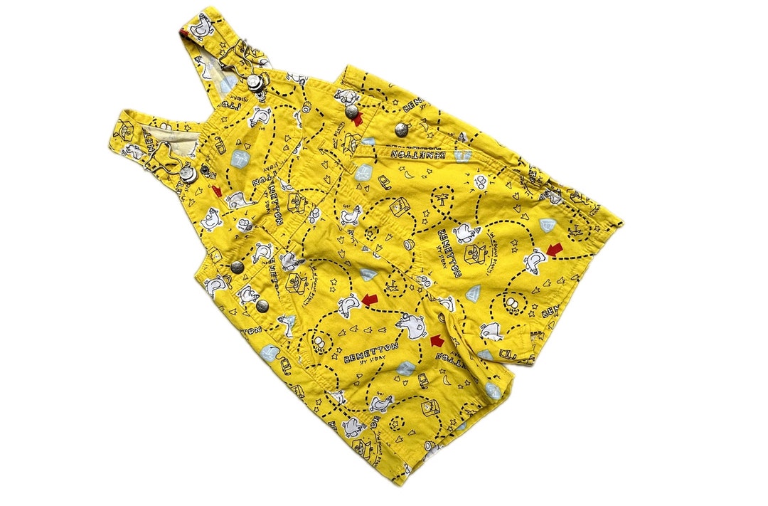 Vintage Bright Yellow Print 1990s Shortalls 9-12 Months - Etsy