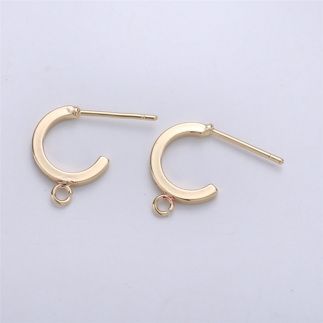 2 Pcs 14k Gold Filled Hoop Stud W/ Open Link Push Back Earring Making ...