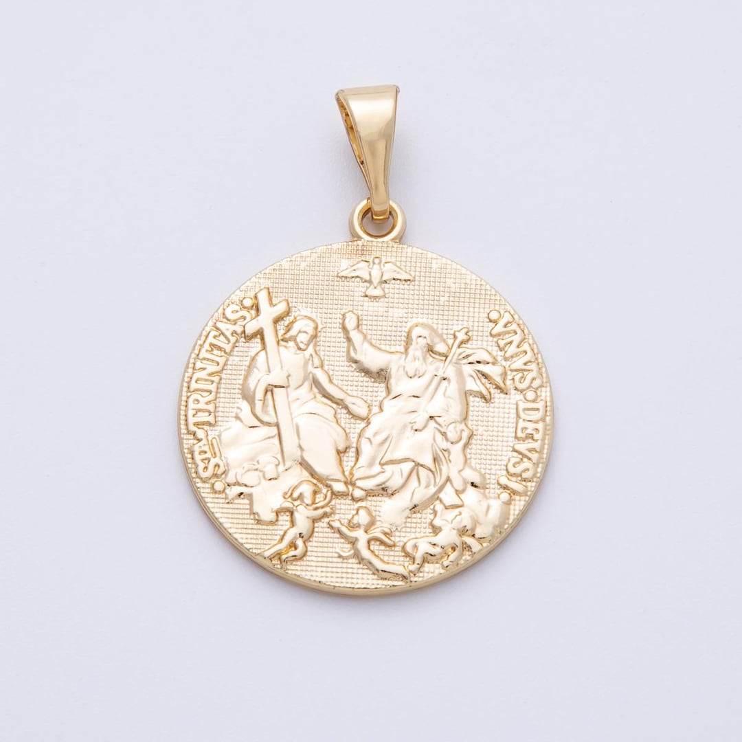 28.6mm Holy Trinity Medal Pendant 14k Gold Filled Catholic Religious ...