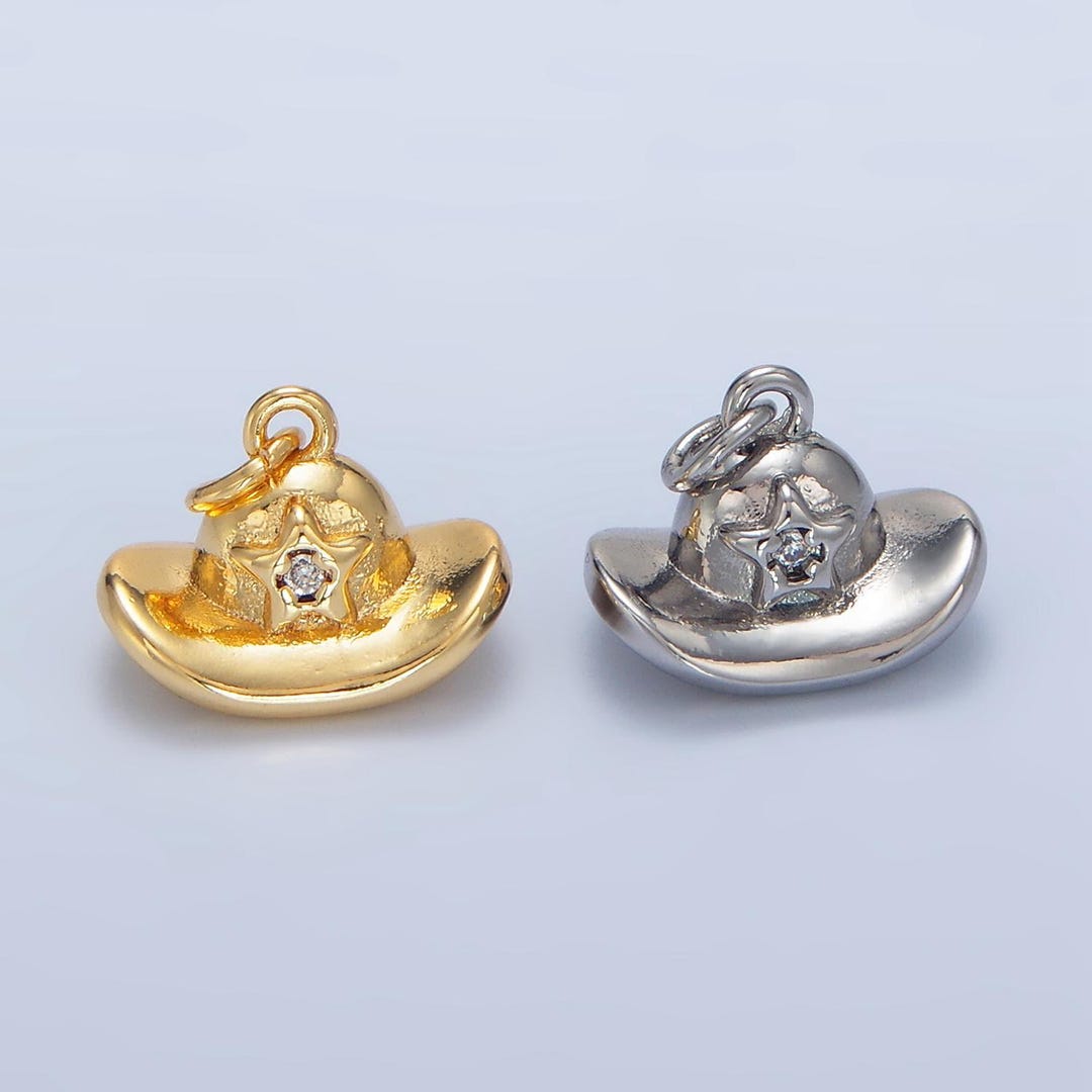 Cowboy Hat 3d Design Gold Pendant Cubic Star Western Hat 18k Gold ...