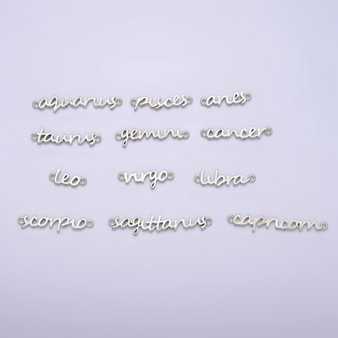 S925 Sterling Silver Cursive Font Astrology Zodiac Charms Connector for ...