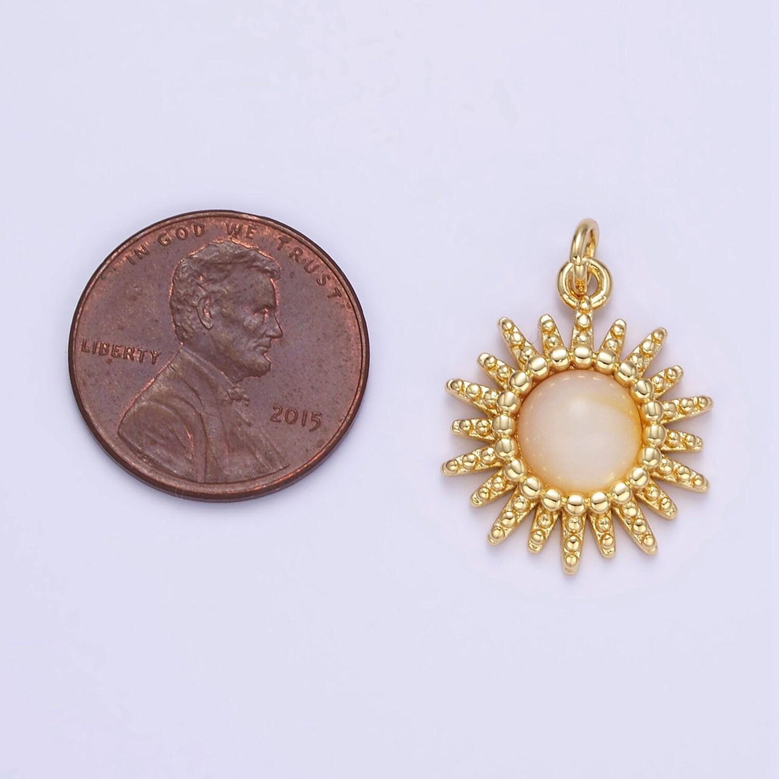 14k Gold Filled Shell Pearl Sun Charm Small Celestial Pendant Bracelet ...