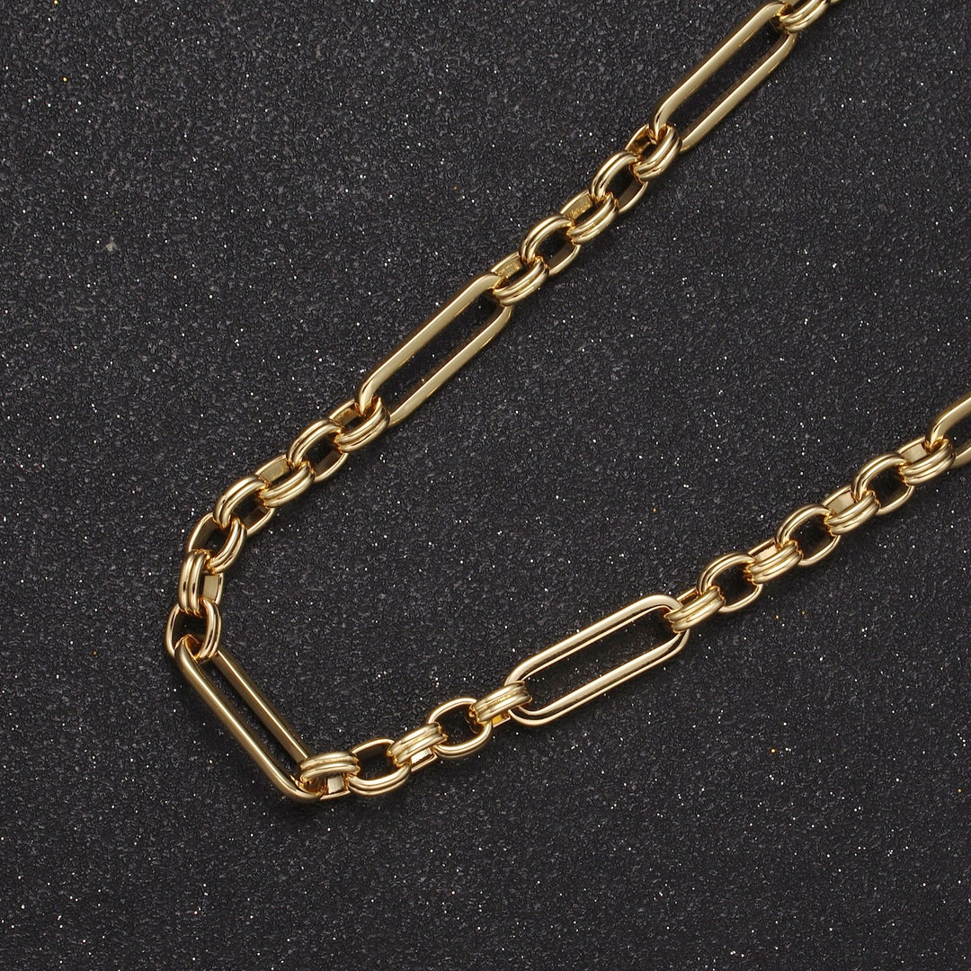 24K Gold Filled Paper Clip Chain With Cable Link, Approx. 6mm Width ...