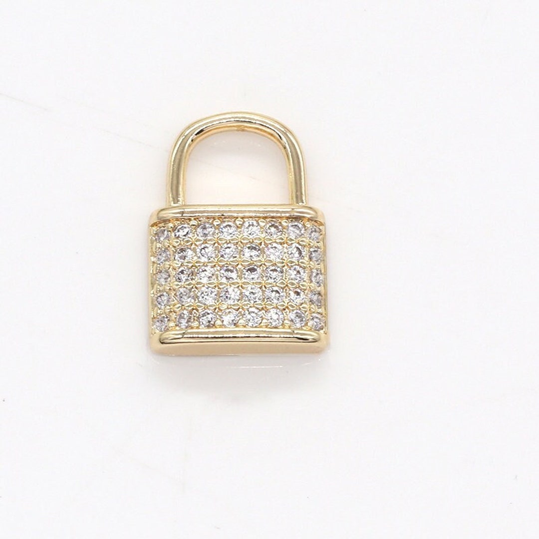 Micro Pave Gold Padlock Charms, Mini Lock Charms, Padlock Pendant, CZ ...