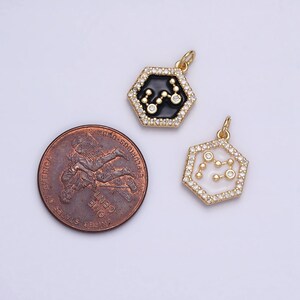 16k Gold Filled Hexagon Enamel Star Constellation Charm Dainty Zodiac ...