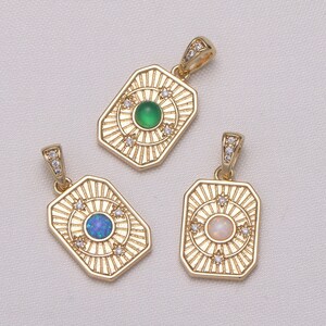Sunburst Octagon Gold Tag Opal Gold Rectangle Size 25x13mm Pendant Square Charm for Necklace ...