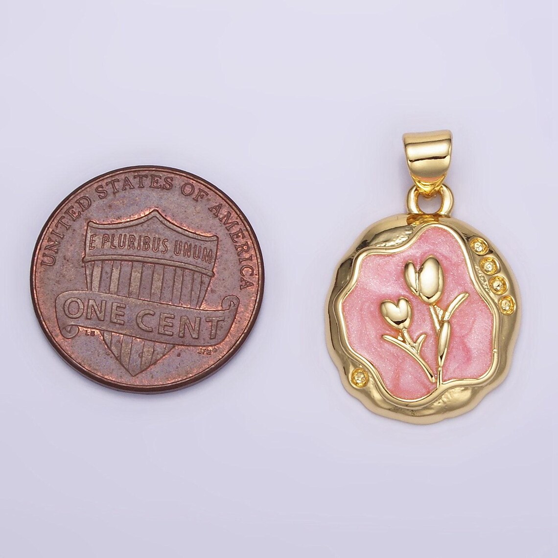 1pc Gold Tulip Charms White, Pink Enamel Flower Charm Abstract Oval ...