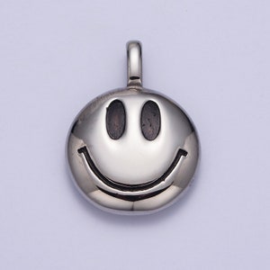 Round Emoticon Face Stainless Steel Charm Pendant in Gold & Silver ...