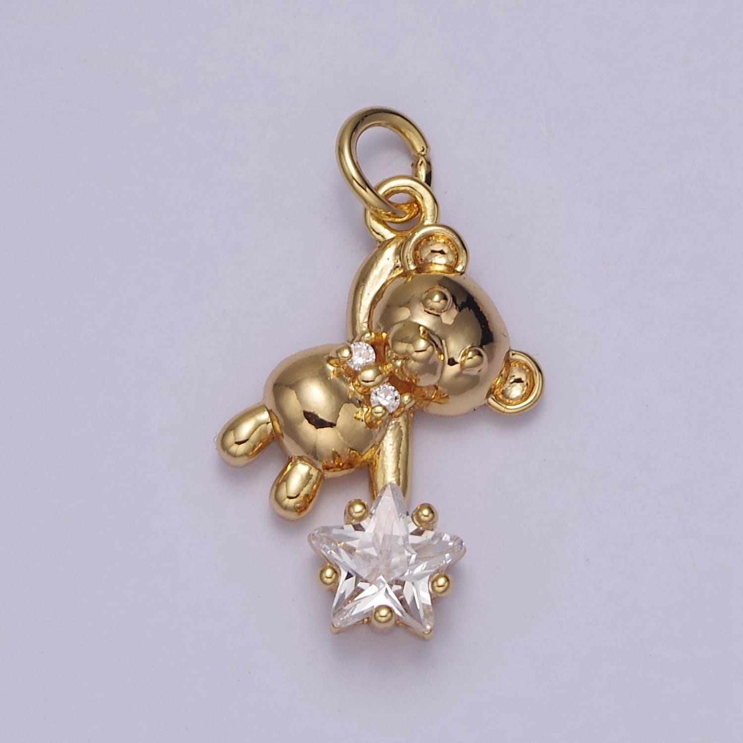 Cute Teddy Bear Charm Gold Cubic Star Charm Clear Pink Star - Etsy