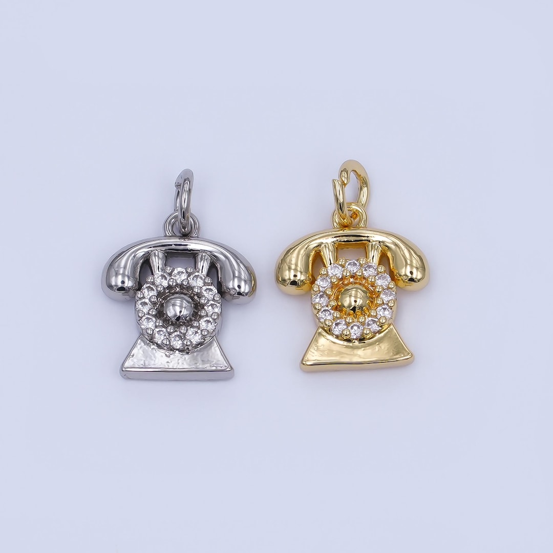 24k Gold Filled Telephone Charm Pendant Retro Phone Gadget Charm ...