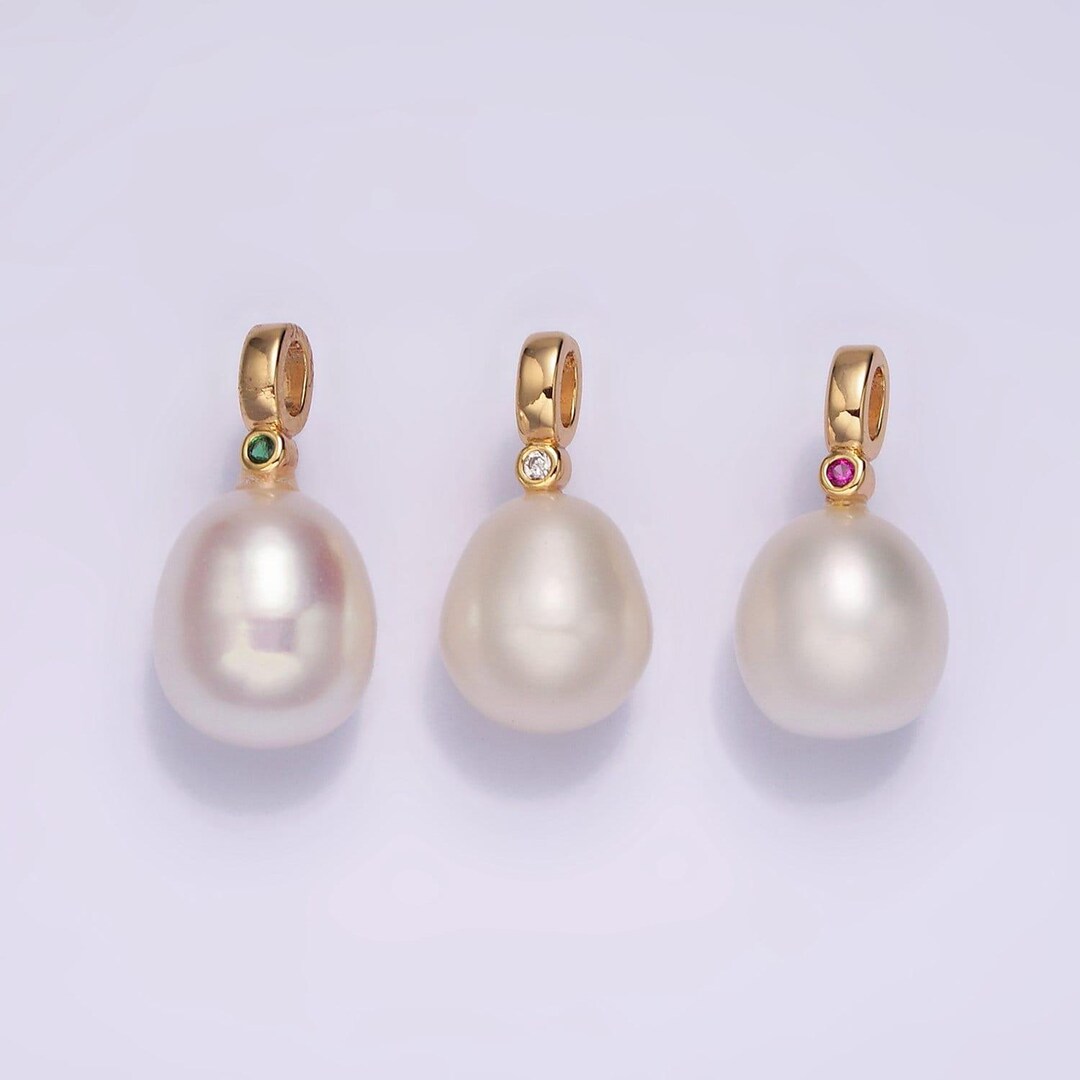 Dainty White Potato Pearl Charms Pendant With Cz Bail Approx. 8x11mm ...