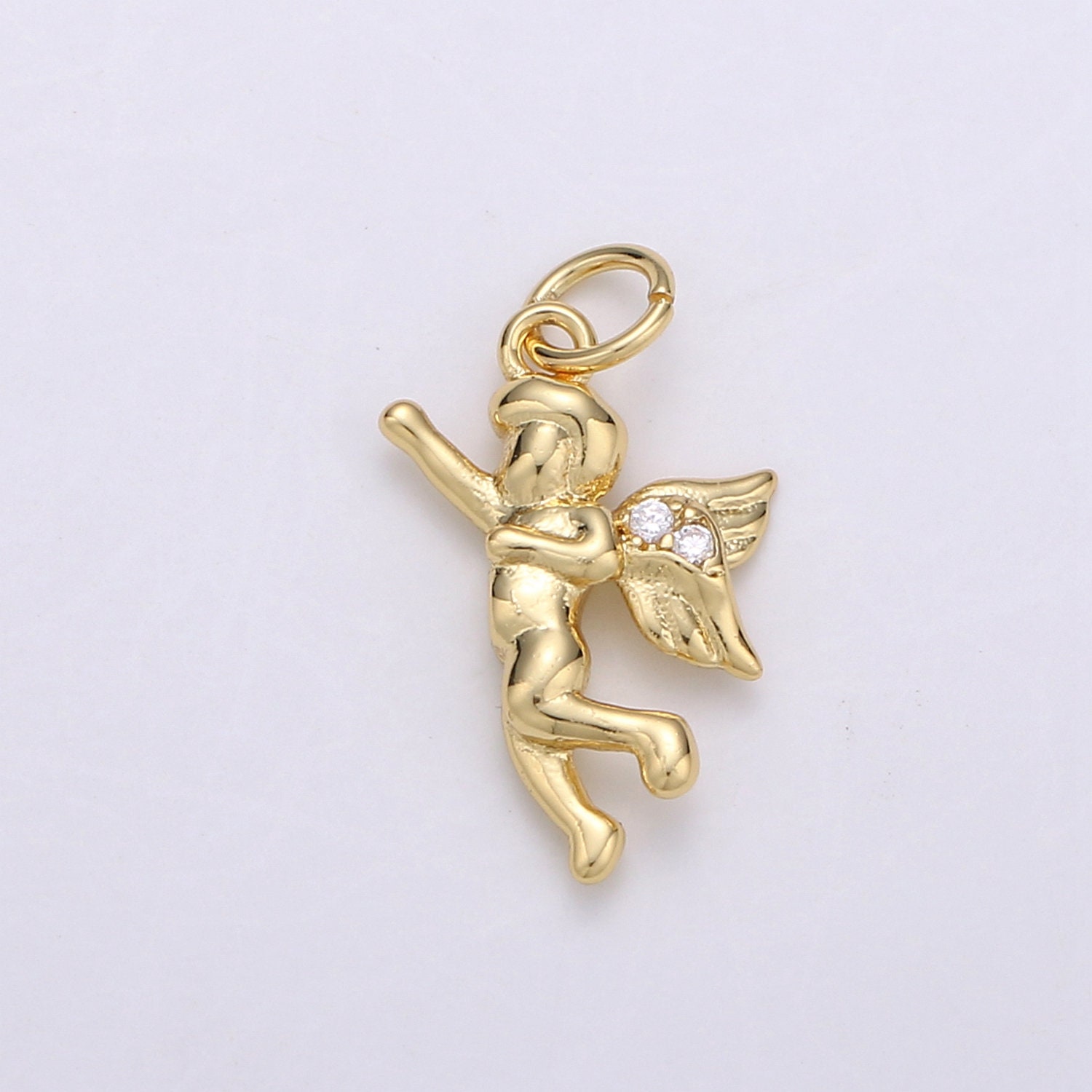 14K Gold Cupid Charm Cupid Pendant Dainty Micro pave | Etsy