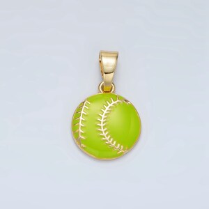 14K Gold Filed Softball Pendant Ball Charm Green Enamel Sport Ball ...
