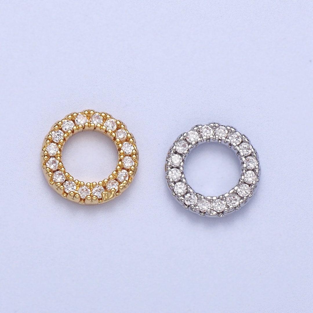 Gold Filled Micro Paved CZ 7.5mm Round Charm in Gold & Silver Donut ...