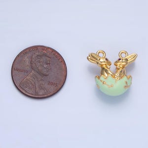 Green and White Enamel Easter Egg Easter Bunnies 24k Gold Filled Charm ...