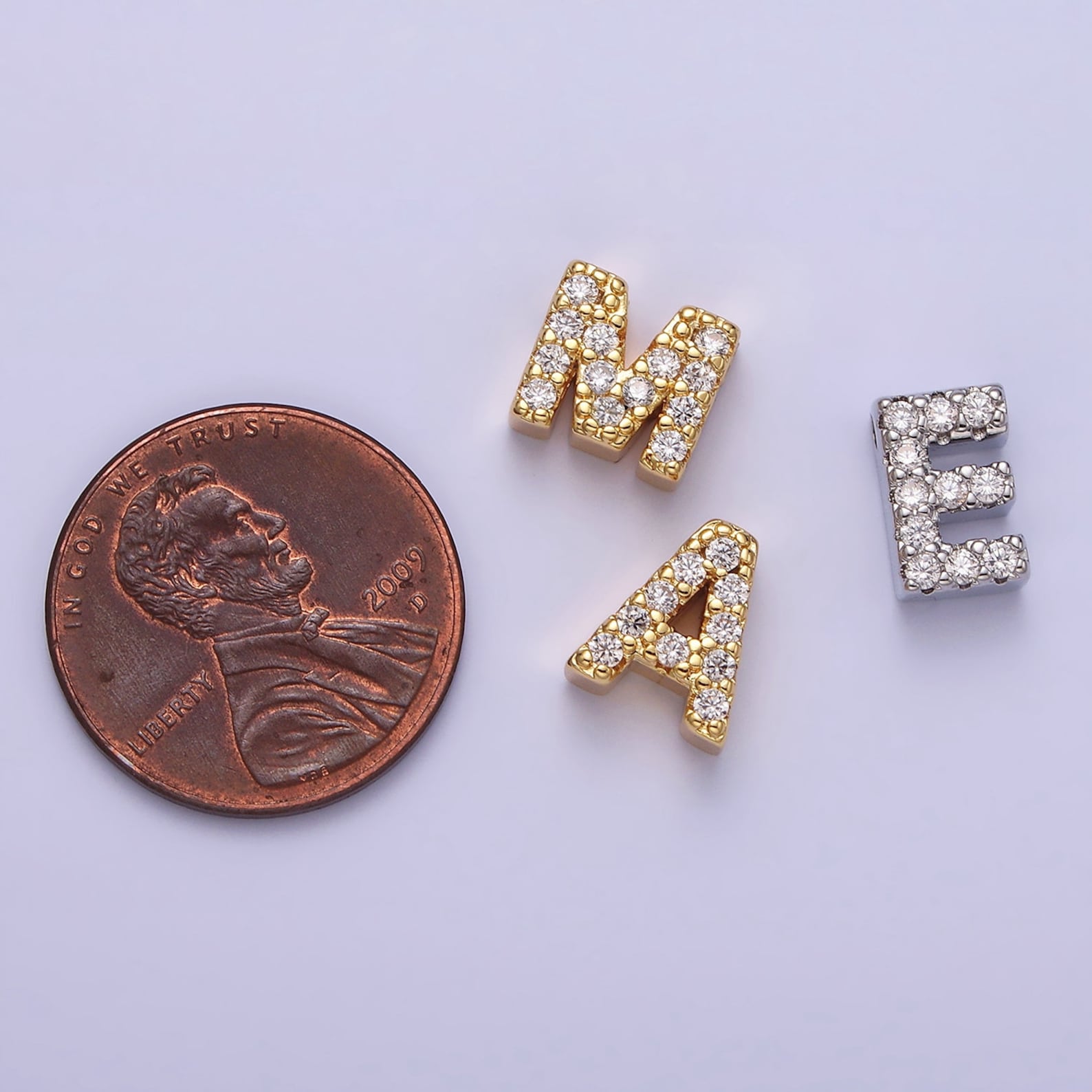 Cubic Zirconia 16K Gold Filled Letter Charms CZ Initial Charms, Bracelet Charms, Mini Pendant ...