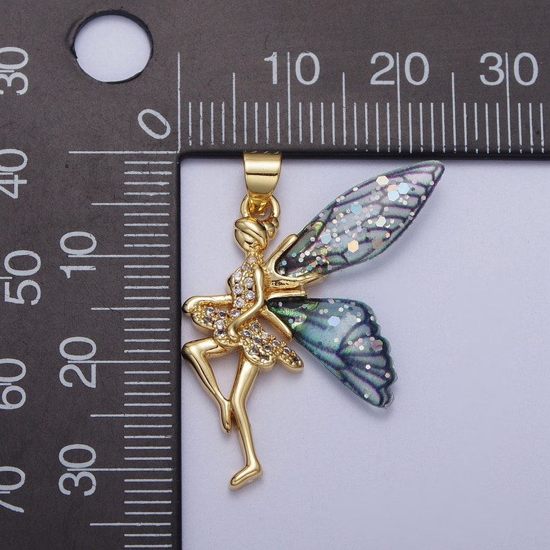 Large Fairy Pendant Art Nouveau Pixie Gold Charms Whimsical - Etsy