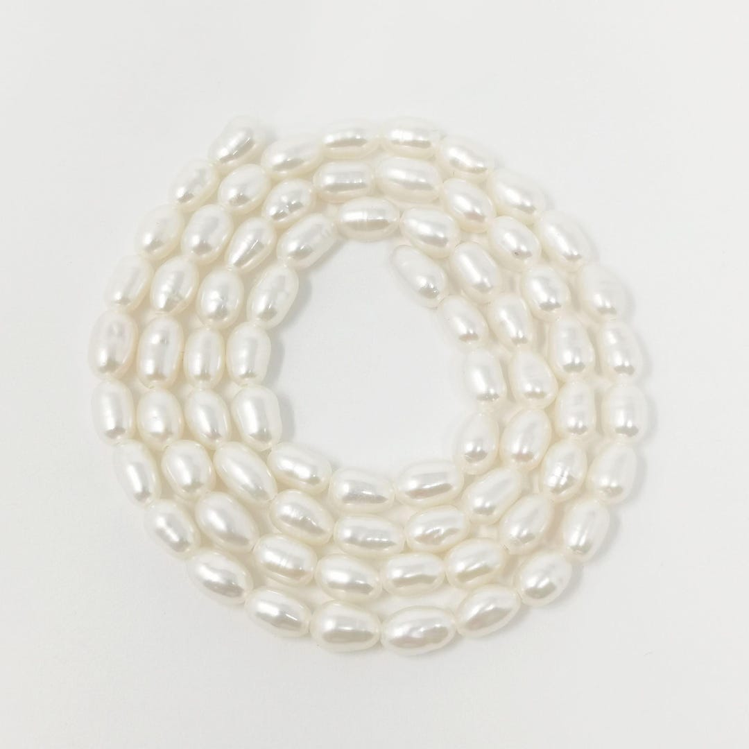 Tiny Natural White Oval Rice Freshwater Pearl Beads Great Luster ...