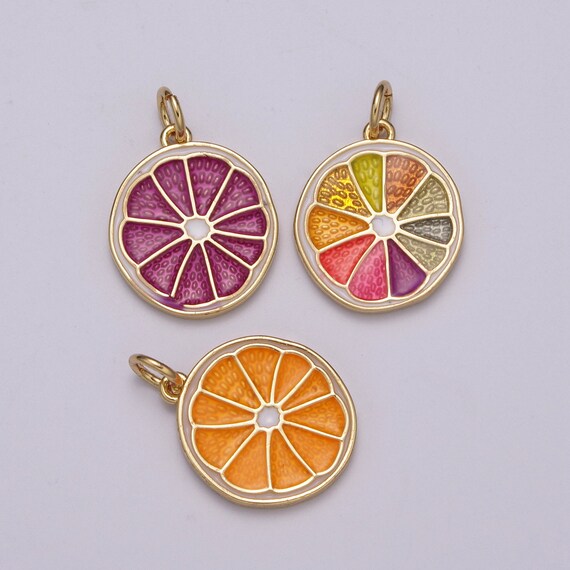 Enamel Sliced Orange Fruit Charm Lemon Sliced Charm Gold - Etsy