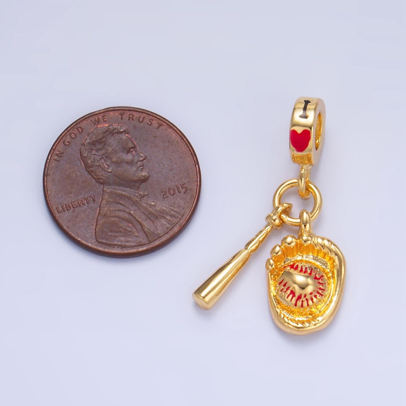24k Gold Filled Baseball Glove Baseball Bat Rondelle Drop I Heart ...