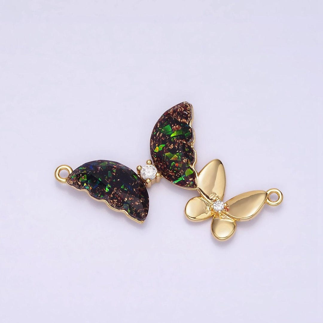 Black Iridescent Butterfly Link Connector Gold Butterfly Charm ...