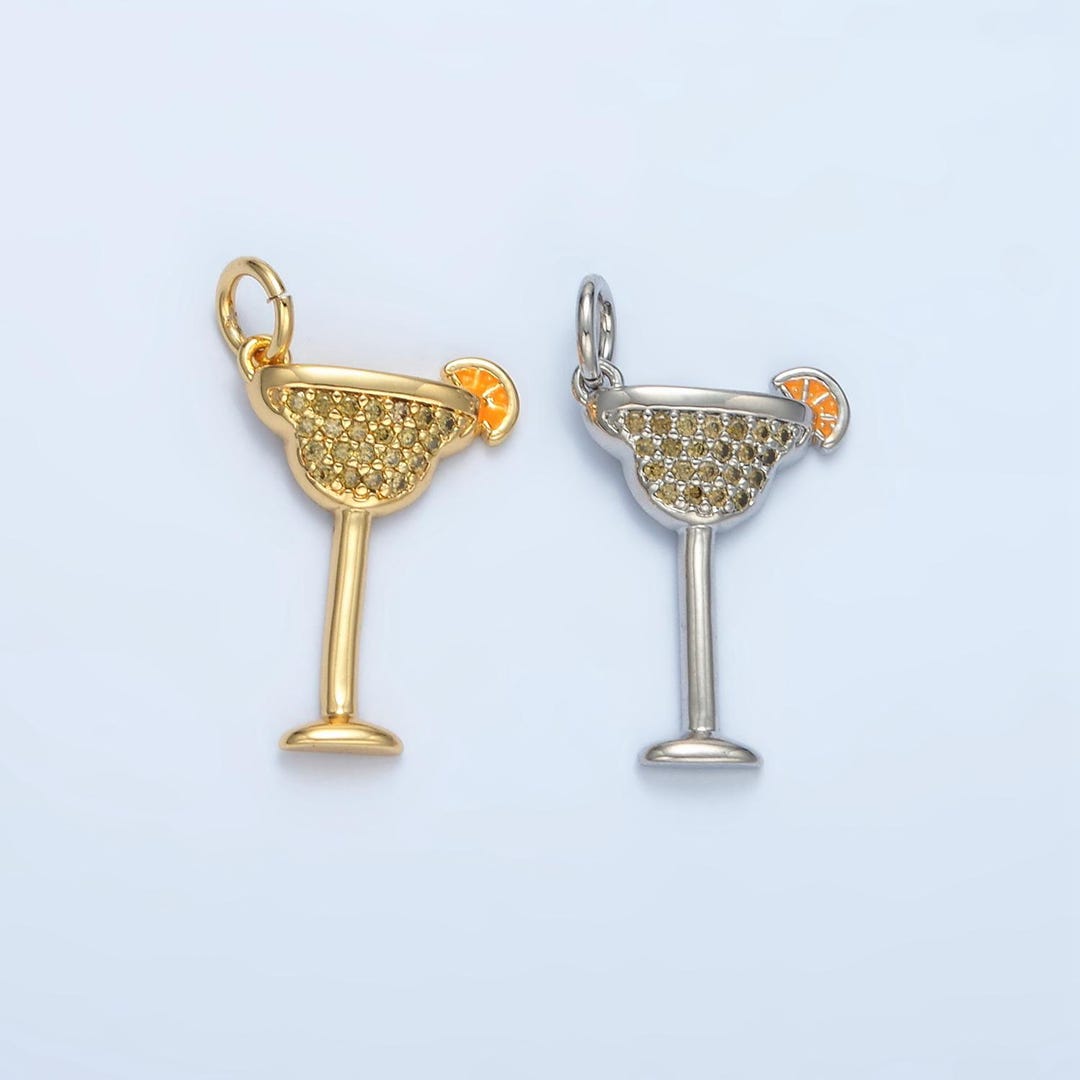 Dainty Gold Cosmopolitan Margarita Charm Cz Cubic Gold Drink Glass ...