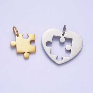 Stainless Steel Two Heart Puzzle Pieces Pendant in Silver & Gold Autism ...