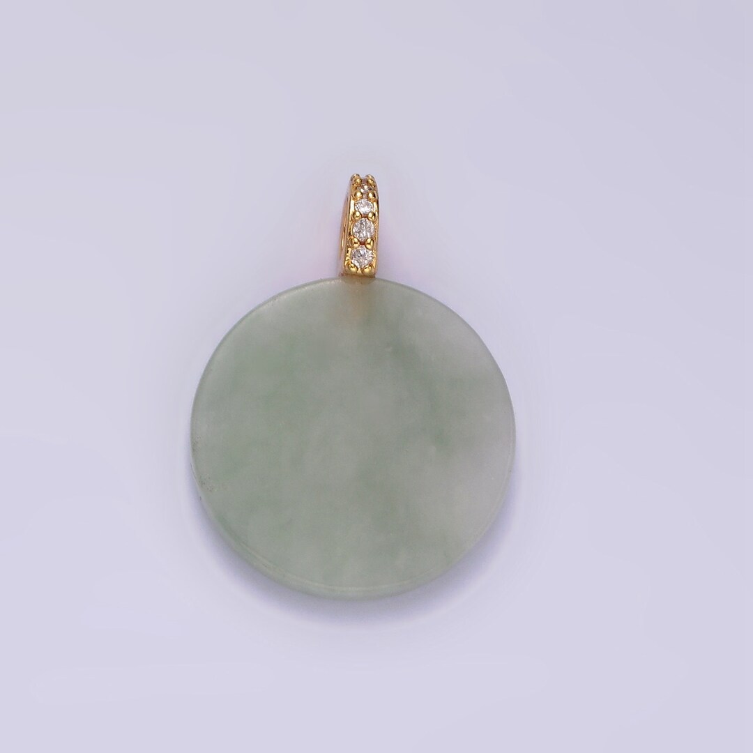 14K Gold Filled Green Jade Round Micro Paved CZ Bail Pendant N1091 - Etsy